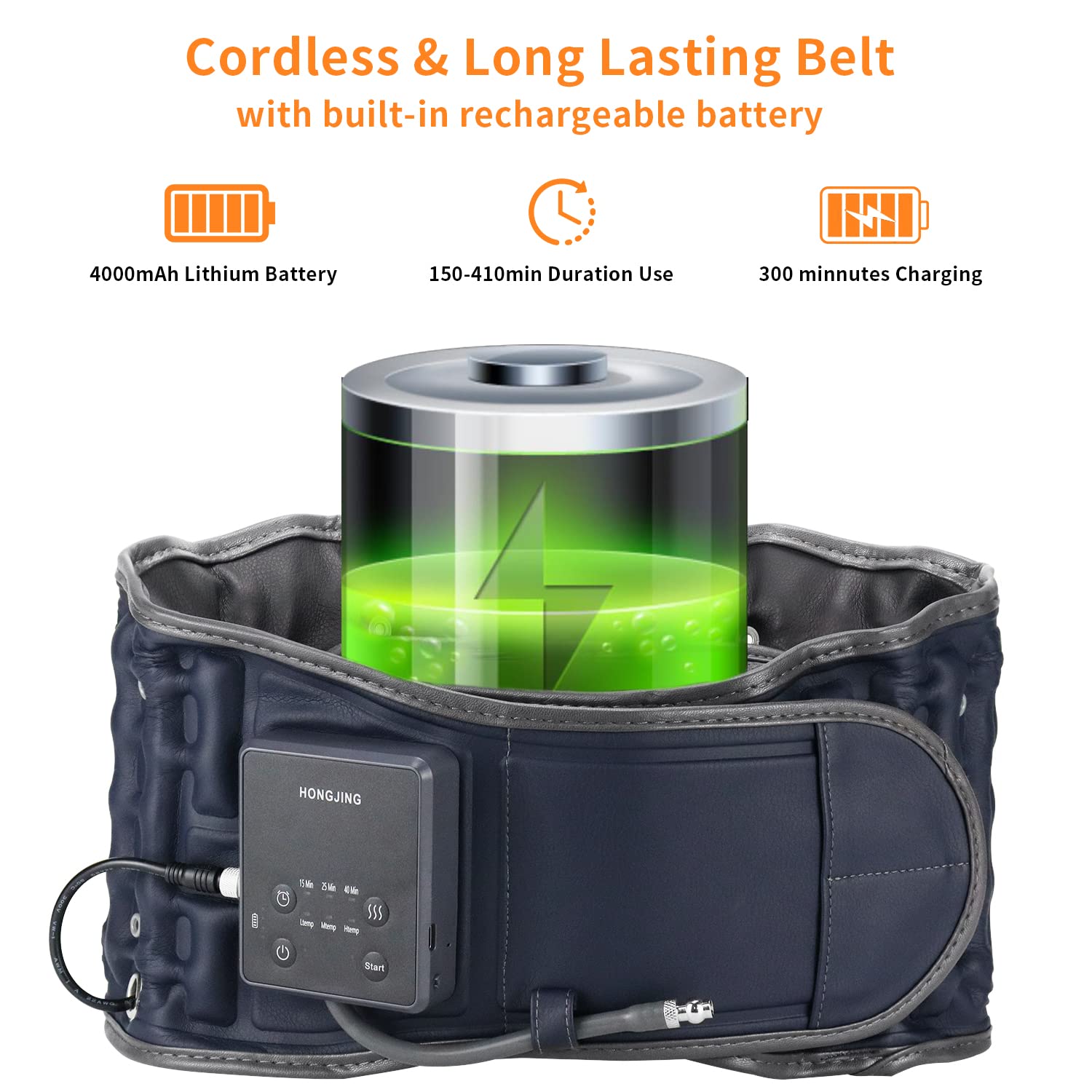 HONGJING Decompression Back Belt with Heat & Massage, Lumbar Support Belt for Immediate Lower Back Pain Relief, Back Traction Device with Rechargeable Battery (29-49 inch Waists)