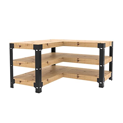 FLEXIMOUNTS Universal Steel Workbench Kit 5 Legs L Shaped Heavy Duty Work Bench for Garage Storage Shelving Workbenches Frame Black Customizable Work Table Brackets, Lumber Not Included