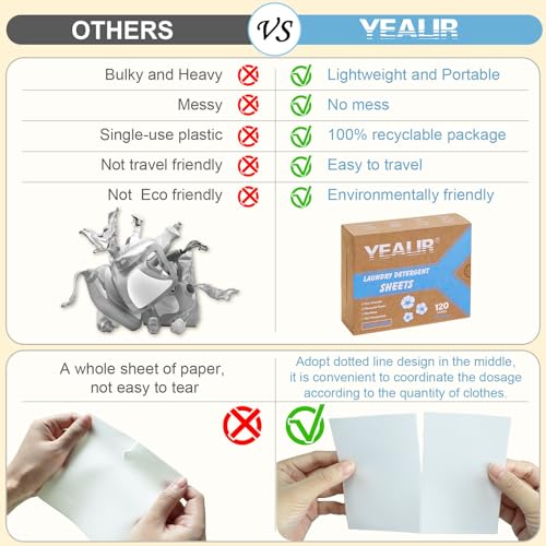 YEALIR Laundry Detergent Sheets Up to 120 Loads, Fresh Linen - Eco-Friendly Laundry Detergent, Zero Waste Laundry Strips - Liquidless Laundry Sheets for Home Dorm Travel Camping…
