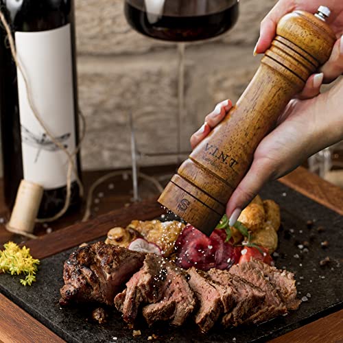 Wooden Salt and Pepper Grinder Set - Adjustable Ceramic Rotor - Refillable Salt and Pepper Mill Set - Pack of 2 โ 8 inch - Heat Resistant- Food grade- Eco-friendly, Brown
