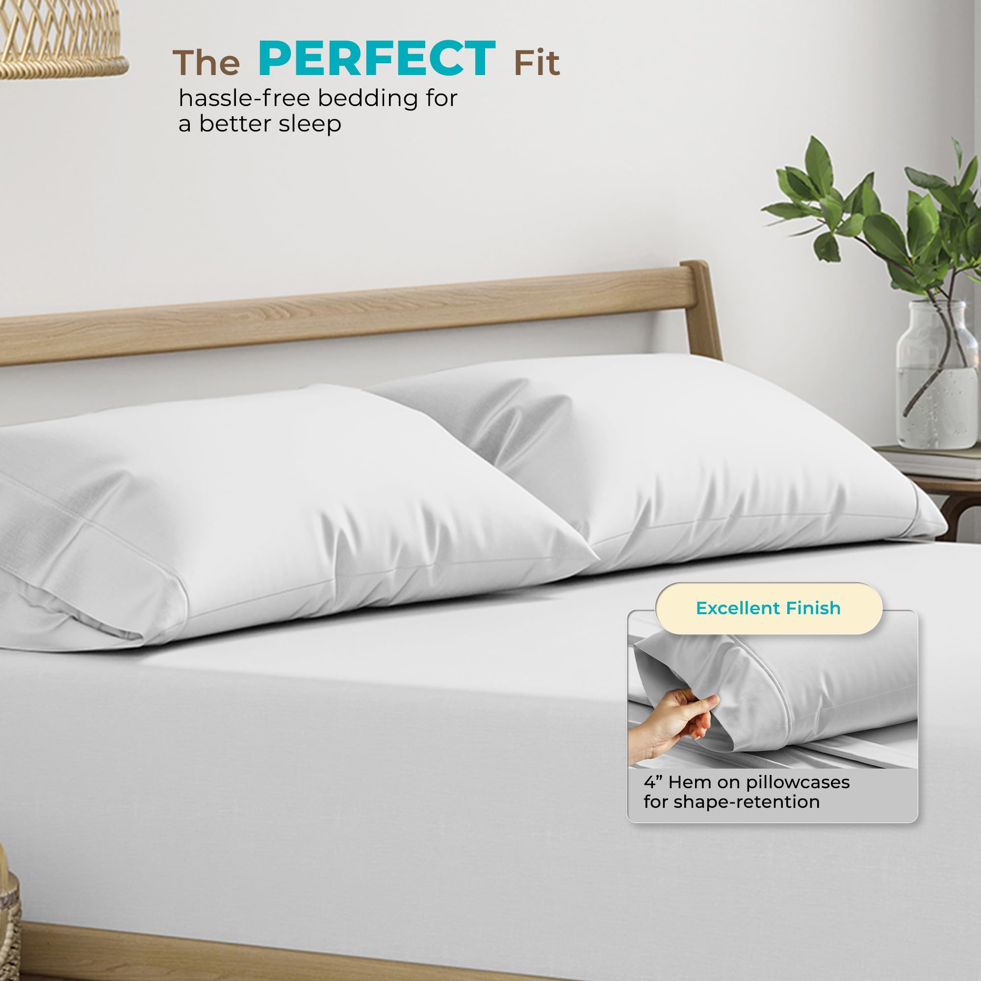 THREAD SPREAD 100% Egyptian Cotton Pillow Cases - 800 Thread Count Pillow Cases Queen/Standard Size Set of 2, Soft & Breathable Extra Long Staple Sateen Weave Cotton Pillow Covers for Bed - Silver