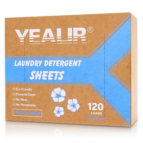 YEALIR Laundry Detergent Sheets Up to 120 Loads, Fresh Linen - Eco-Friendly Laundry Detergent, Zero Waste Laundry Strips - Liquidless Laundry Sheets for Home Dorm Travel Camping…