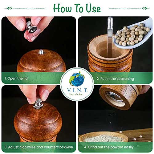 Wooden Salt and Pepper Grinder Set - Adjustable Ceramic Rotor - Refillable Salt and Pepper Mill Set - Pack of 2 โ 8 inch - Heat Resistant- Food grade- Eco-friendly, Brown