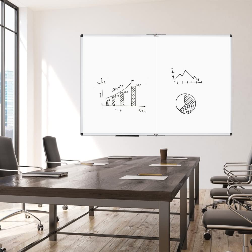VIZ-PRO Large Dry Erase White Board/Magnetic Foldable Whiteboard, 96 X 48 Inches, Silver Aluminium Frame