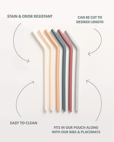 Silicone Straw - Flexible & Reusable Drinking Straws with Cleaning Brush for Toddlers & Kids - With Bendable Tips – Soft, Food-Safe Material, No BPA - Dishwasher Safe - Set of 6 - Oak
