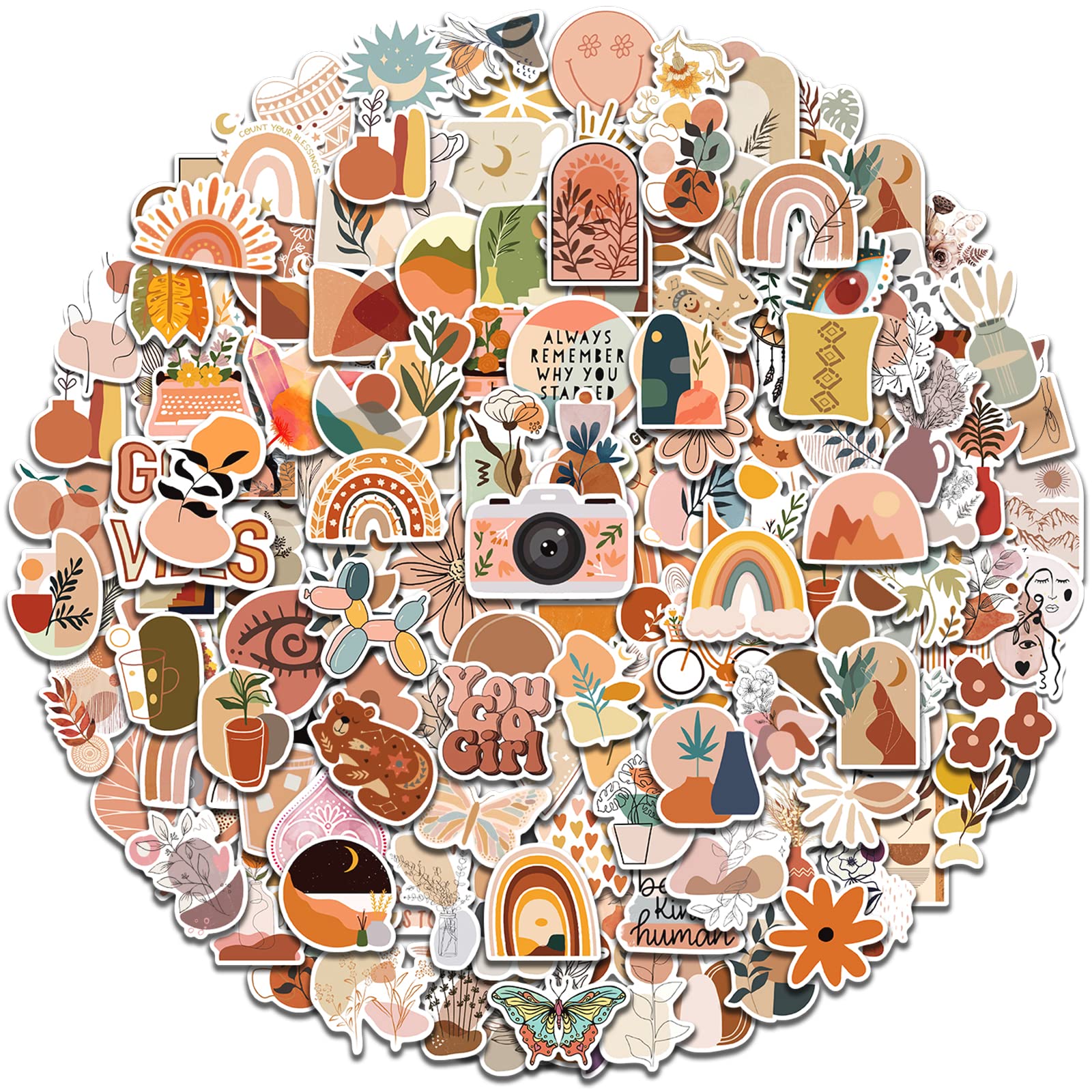 Benresive 300 Pcs Cute Stickers for Teens, Water Bottle Stickers, Preppy Boho Aesthetic Sticker Packs, Vinyl Waterproof Scrapbook Laptop Bulk Stickers for Adults Girls Kids