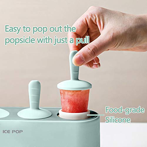 Popsicle Mold Set 4 Pieces Homemade Silicone Popsicle Maker Easy Release Ice Cream Molds Reusable DIY Pop Molds (Green)