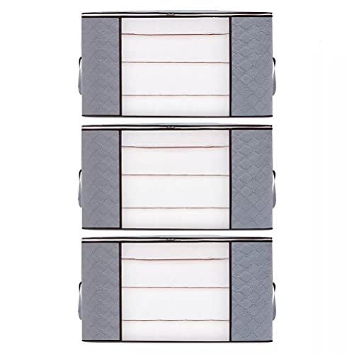 WALYPAB, 3 pack Large Capacity Clear Window Clothes Storage Bag Organizer with Reinforced Handle, wiselife storage bags, Gray