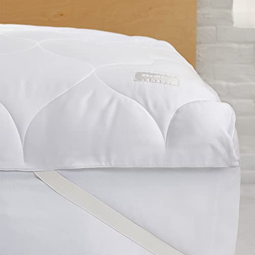 Buffy Eucalyptus Mattress Topper - Plushy, Down-Alternative Fill, Vinyl-Free, Ultra Smooth with Noiseless Elastic Bands (8-21β Fitted Deep Pocket, Queen)