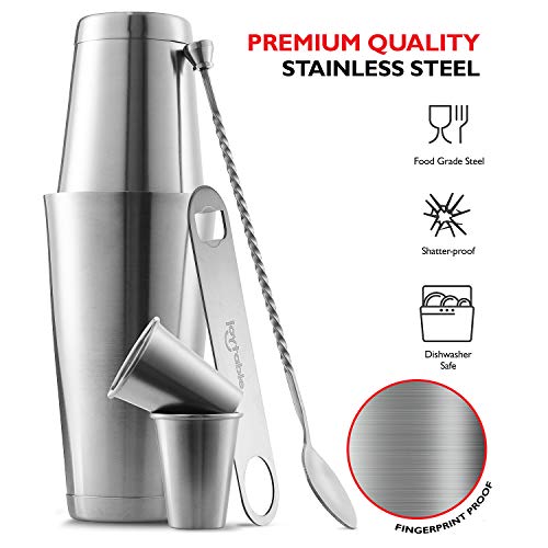 JoyTable Bar Set Cocktail Shaker Set, Stainless Steel Mixology Bartender Kit, 16PC Cocktail Kit, Silver Cocktail Set, Bar Tools: 30oz Martini Shaker, Muddler, Bar Kit Cocktail Book, Jigger and Pourers