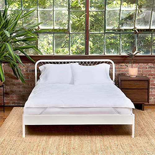 Buffy Eucalyptus Mattress Topper - Plushy, Down-Alternative Fill, Vinyl-Free, Ultra Smooth with Noiseless Elastic Bands (8-21β Fitted Deep Pocket, Queen)