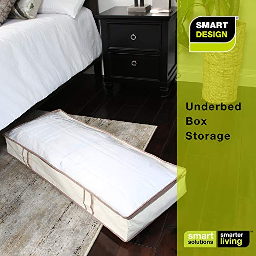 Smart Design Jumbo Underbed Organizer Set of 4 with Aromatic Cedar, Zipper, Handle, and Clear Window - Holds Clothing, Blankets, & Home Items - VentilAir Cotton Canvas Material - 42 x 6 Inch - Canvas