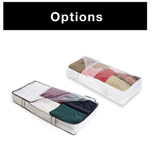 Smart Design Jumbo Underbed Organizer Set of 4 with Aromatic Cedar, Zipper, Handle, and Clear Window - Holds Clothing, Blankets, & Home Items - VentilAir Cotton Canvas Material - 42 x 6 Inch - Canvas