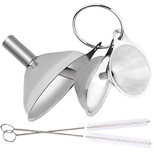 YLYL 6Pcs Metal Stainless Steel Funnel, Large Small Funnel Set of 3, Food Grade Mini Funnels for Kitchen Use Filling Bottles Flask Cooking, 2 Brushes