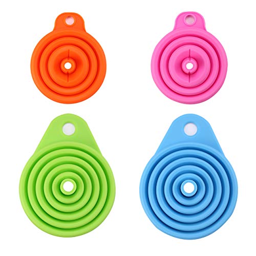 Kitchen Funnel Set of 4, 2 Small and 2 Large Funnels for Kitchen use, Silicone Collapsible Funnels for Filling Bottles/Liquid/Powder Transfer, Food Grade BPA Free