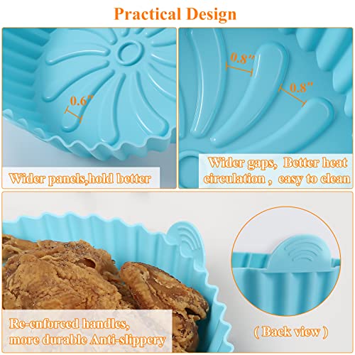 Stron-Dura 2 Pack Air Fryer Liners for 3 to 5 QT, Air Fryer Silicone Liners ,Easy clean Reusable Silicone Air Fryer Liners, Blue + Red, (Top 8in, Bottom 6.75 In)