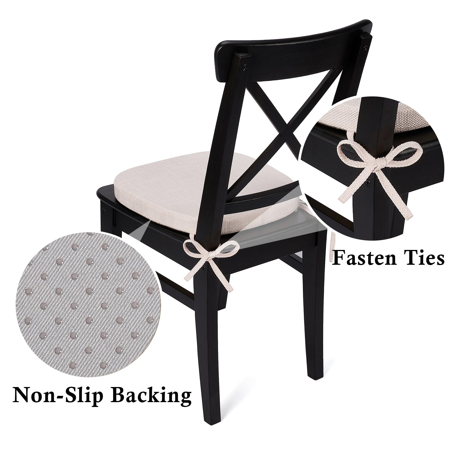 Tromlycs U Shaped Kitchen Chair Seat Cushion Pad for Dining Room Chairs with Ties 15x16 inches White Beige