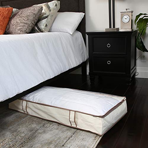 Smart Design Jumbo Underbed Organizer Set of 4 with Aromatic Cedar, Zipper, Handle, and Clear Window - Holds Clothing, Blankets, & Home Items - VentilAir Cotton Canvas Material - 42 x 6 Inch - Canvas