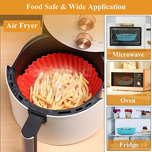 Stron-Dura 2 Pack Air Fryer Liners for 3 to 5 QT, Air Fryer Silicone Liners ,Easy clean Reusable Silicone Air Fryer Liners, Blue + Red, (Top 8in, Bottom 6.75 In)