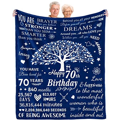 70th Birthday Gifts for Women Happy 70th Birthday Party Decorations Best Gifts for 70 Year Old Woman 70th Birthday Gifts Ideas for Mom, Dad, GrandParents, Friends, Wife Throw Blanket 50" X 60"