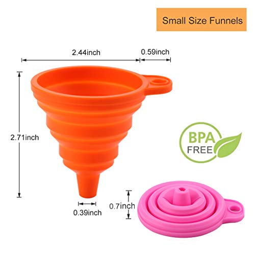 Kitchen Funnel Set of 4, 2 Small and 2 Large Funnels for Kitchen use, Silicone Collapsible Funnels for Filling Bottles/Liquid/Powder Transfer, Food Grade BPA Free