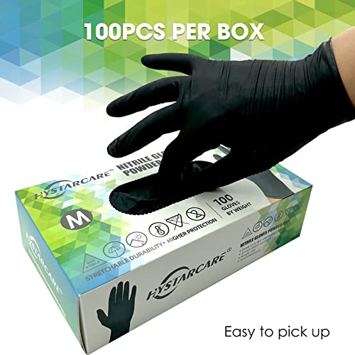 HYSTARCARE Disposable Nitrile Gloves, Small 100pcs, Black, Latex Free, Powder Free, Silicone Free, Textured, 3.5MIL, For Food Processing, Household Cleaning