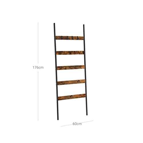 FCMLD Rustic Slanted Ladder Shelf, Towel Rack, 5 Tier, 65cm Width, Steel Frame, for Blankets, Towels, Scarves