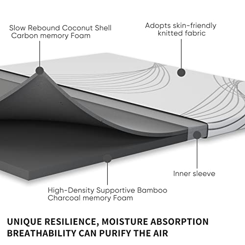 FLEXPEDIC Flippable 3 Inch Queen Size Mattress Topper, Coconut Shell Carbon Memory Foam and Bamboo Charcoal High Density Firm Foam with Removable Soft Fabric Cover, CertiPUR-US Certified