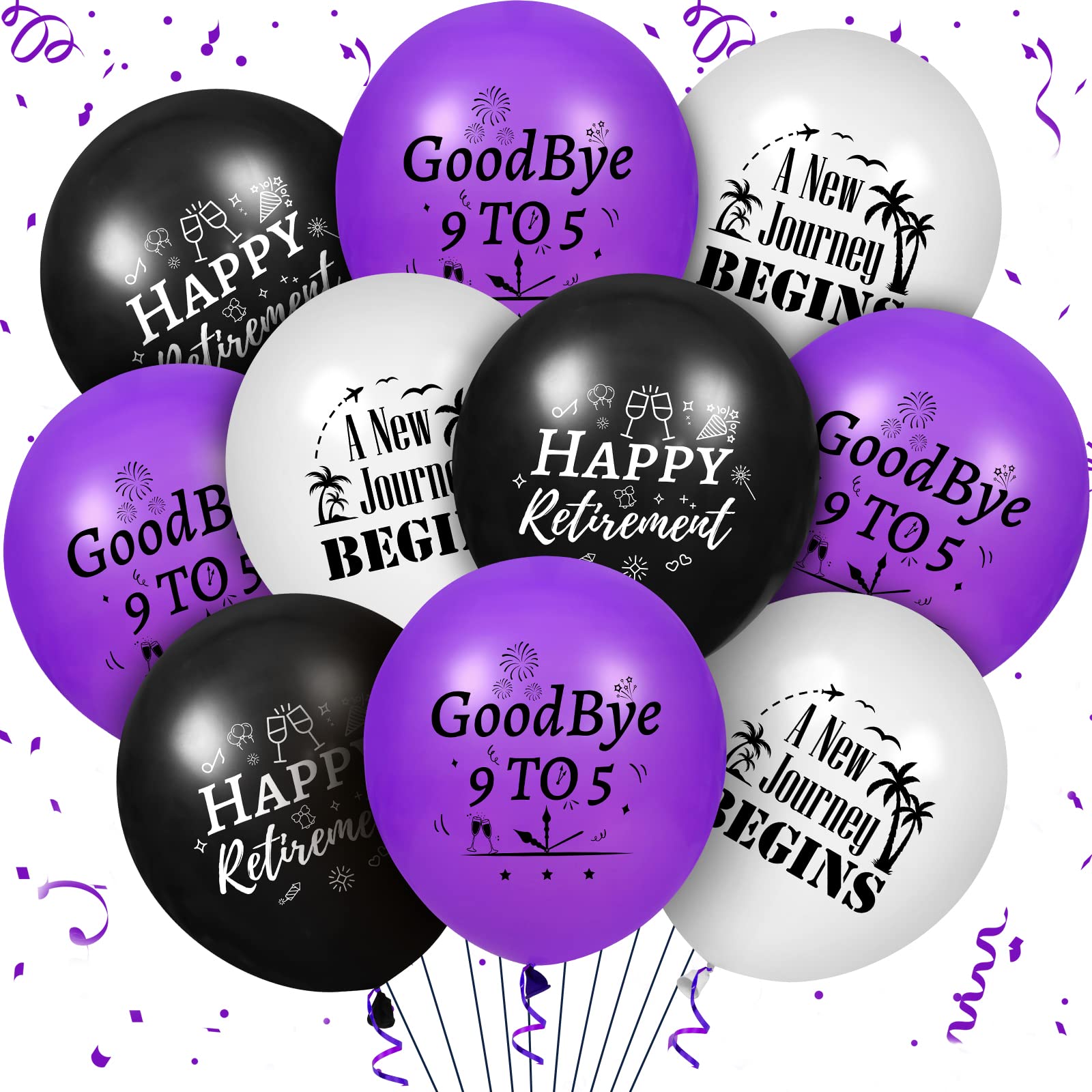 40 PCS Purple Retirement Decoration Balloons, Purple and Black Latex Balloons for Women Men Female Friends Happy Retirement Theme Party Office Farewell Indoor Outdoor Party Supplies, 12 Inch