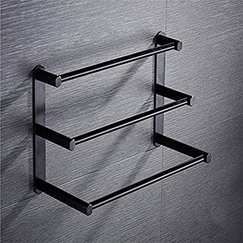 Black Drill Free Towel Rack Thicken Space Aluminum One Body Multiple Rod Towel Bars Polished Finish Wall-Mounted Towel Rail,Color:B Bathroom (Color : C, Size : 60cm)