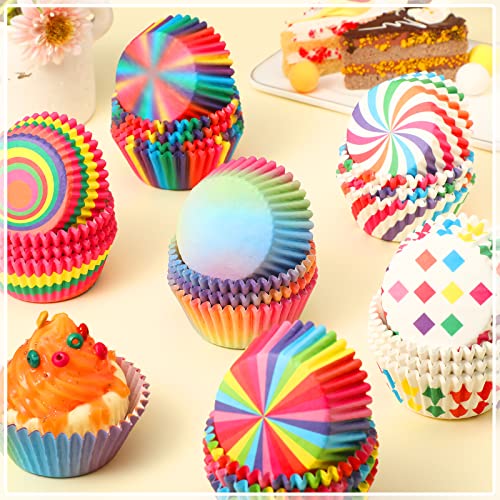 600 Pieces Rainbow Cupcake Liners Rainbow Cupcake Wrappers Baking Cups Cupcake Liners, Colorful Cake Paper Cup Rainbow Baking Cups for Cake Candy Make Baking Supplies (Vivid Style)