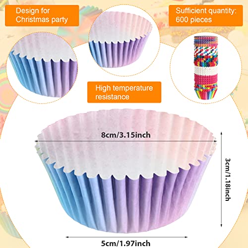600 Pieces Rainbow Cupcake Liners Rainbow Cupcake Wrappers Baking Cups Cupcake Liners, Colorful Cake Paper Cup Rainbow Baking Cups for Cake Candy Make Baking Supplies (Vivid Style)