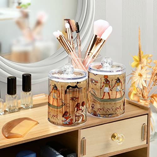 KEEPREAL Funny Egyptian Mural Qtip Holder Dispenser with Lids, 2PCS Plastic Food Storage Canisters, Apothecary Jar Containers for Vanity Organizer Storage