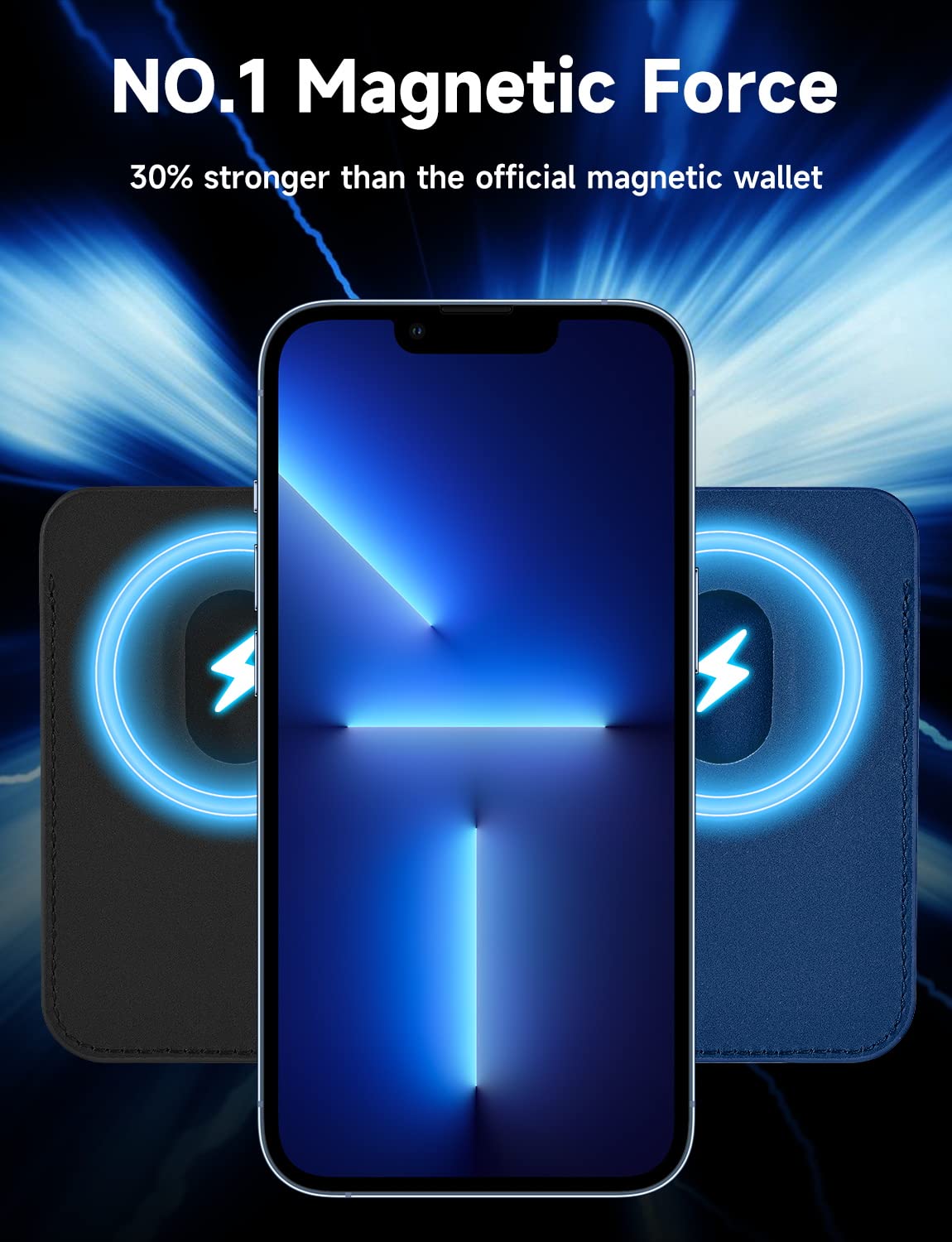 Kimguard [2 Pack] Magnetic Card Wallet Holder with Mag-Safe for iPhone 14 Pro Max/14 Plus/14 Pro/14, for iPhone 13 Pro Max/13 Pro/13/13 Mini, for iPhone 12/12 Pro/12 Max/12 Mini, Black & Blue