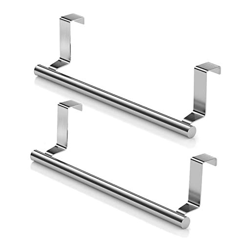 Kitchen Towel Holder - Strong Steel Kitchen Over Cabinet Towel Bar Holder - Holds Hand or Dish Towels - 2 Pack