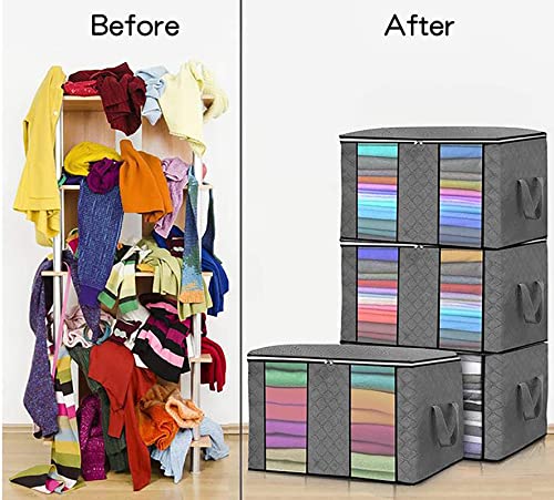 DRAMLOR Under Bed Storage Bags, 4 Pack Large Capacity Underbed Storage Containers with Reinforced Handles, Clothes Storage Bins Foldable Closet Organizers for Blanket, Pillows, Comforters and Quilts