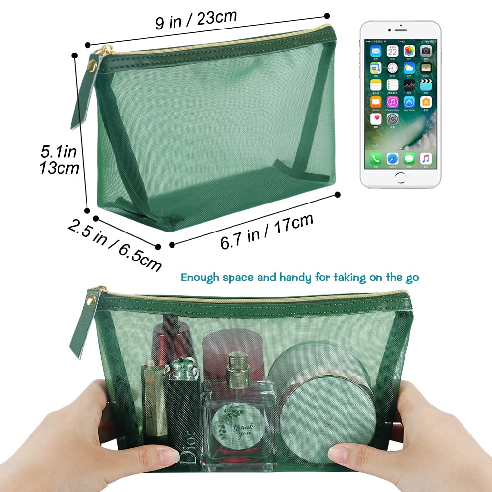 HRX Package Mesh Makeup Bag, 3pcs Travel Cosmetic Pouches with Zipper Toiletry Organizer Case for Purse Diaper Bag Tote Bag