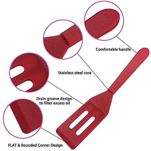 DLAND 2 Pcs Mini Spatula Serving Spatula Flexible Nonstick Silicone Heat-Resistant Cookie Spatula Slotted Spatula for Flip Egg in Small Frying Pan Cookie Batter Cookware Cooking Baking(Red and Black)