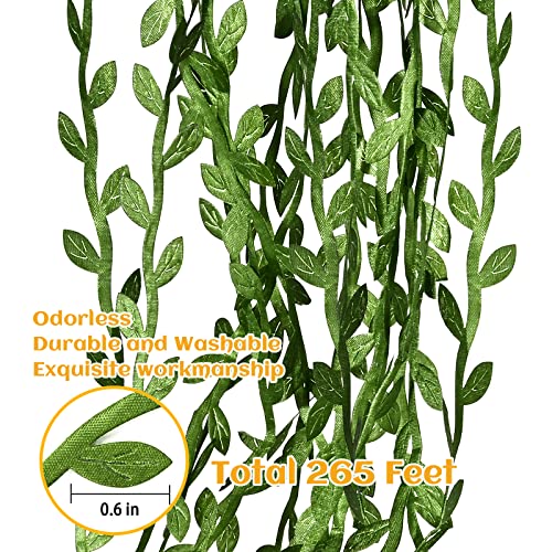 Sunm Boutique 265 Ft Leaf Ribbon, Artificial Vines Leaves String, Jungle Botanical Greenery, Olive Green Leaves Leaf Trim Ribbon for Party Wedding Garden Home Decoration