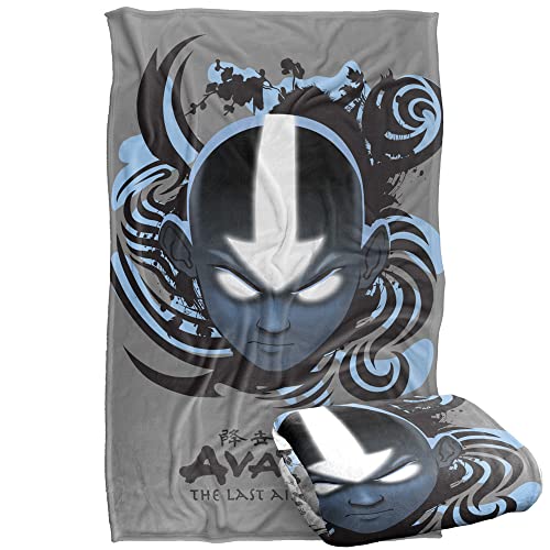 Avatar The Last Airbender Blanket, 36"x58" Airbender Blue and Black Kanji Silky Touch Super Soft Throw Blanket