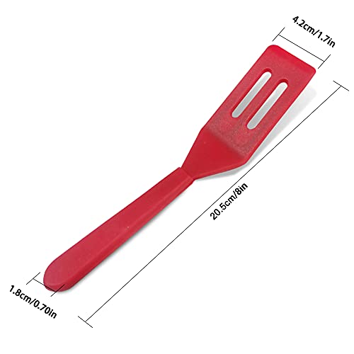 DLAND 2 Pcs Mini Spatula Serving Spatula Flexible Nonstick Silicone Heat-Resistant Cookie Spatula Slotted Spatula for Flip Egg in Small Frying Pan Cookie Batter Cookware Cooking Baking(Red and Black)