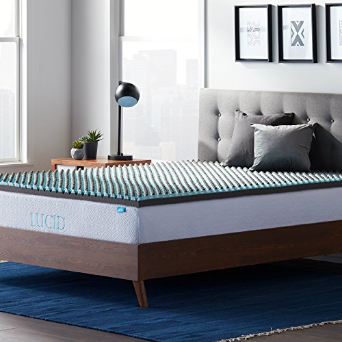 LUCID 2.5 Inch Duo-Foam Charcoal Fusion - Dual Density Bamboo Charcoal - Gel Memory Foam - Hypoallergenic Temperature-Regulating Optimum Comfort - King