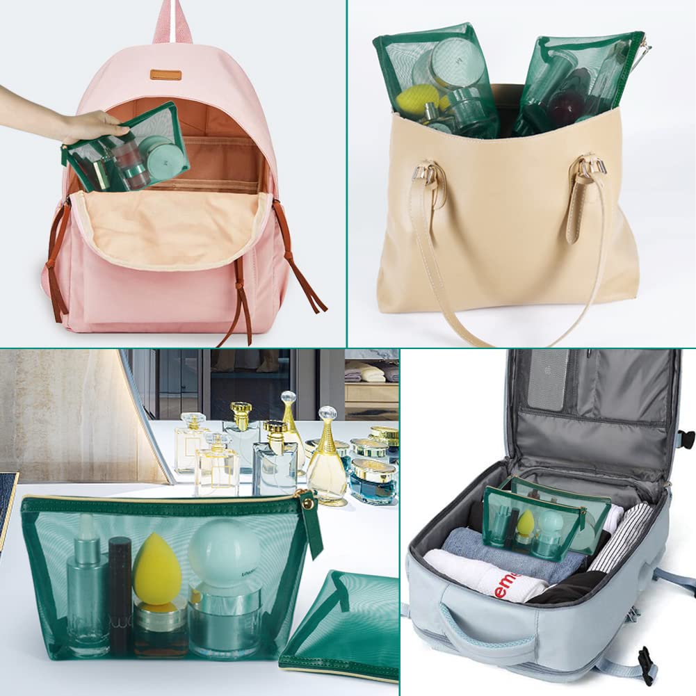 HRX Package Mesh Makeup Bag, 3pcs Travel Cosmetic Pouches with Zipper Toiletry Organizer Case for Purse Diaper Bag Tote Bag