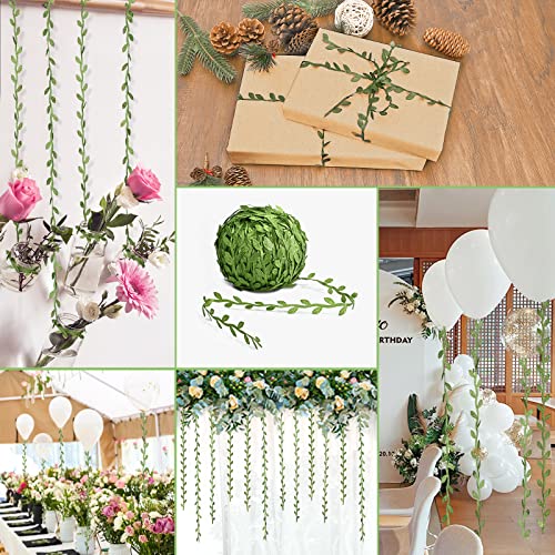 Sunm Boutique 265 Ft Leaf Ribbon, Artificial Vines Leaves String, Jungle Botanical Greenery, Olive Green Leaves Leaf Trim Ribbon for Party Wedding Garden Home Decoration