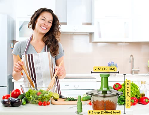 Brieftons Express Manual Food Chopper: Large 8.5-Cup, Hand Chopper Vegetable Cutter to Chop Veggies, Fruits, Herbs, Garlic Onion Chopper for Salsa, Salad, Pesto, Guacamole, Coleslaw, Indian Cooking