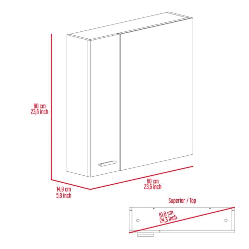 Depot E-Shop Harbor Medicine Cabinet, Mirror Four Internal Shelves, One-Door Cabinet-White, for Bathroom
