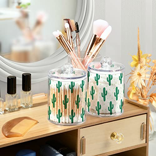 Kigai 2 Pack Apothecary Jars Cute Cactus Qtip Holder Organizer Clear Airtight Container for Cotton Swabs Food Storage 14oz Plastic Jars with Lids