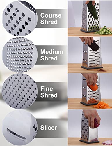 Cheese Grater, Box Grater for Cheese Stainless steel Vegetable Slicer Food Shredder 4-Sided Convenience Gadgets for kitchen