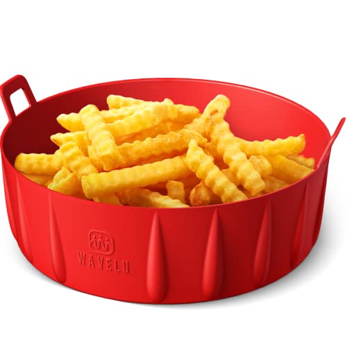 WAVELU Air Fryer Silicone Pot Liner | EXTRA STRONG | Food Safe Air fryers Accessories | Replacement of Flammable Parchment Paper Liners | No More Harsh Cleaning Basket After Using Airfryer (3-5QT)