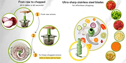 Brieftons Express Manual Food Chopper: Large 8.5-Cup, Hand Chopper Vegetable Cutter to Chop Veggies, Fruits, Herbs, Garlic Onion Chopper for Salsa, Salad, Pesto, Guacamole, Coleslaw, Indian Cooking